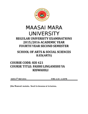 KIS 211 Phonetics AND Phonology IN Kiswahili - Educatucation - Studocu