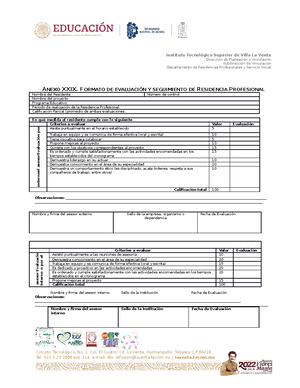 Anexo XXX. Formato DE Evaluación DE Reporte DE Residencia Profesional - ANEXO XXX. FORMATO DE ...