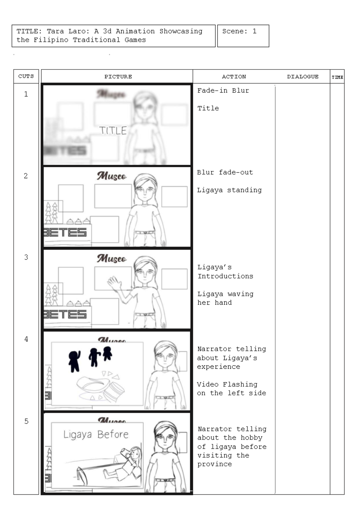Tara Laro-Storyboard 1 - CUTS PICTURE ACTION DIALOGUE TIME TITLE: Tara ...