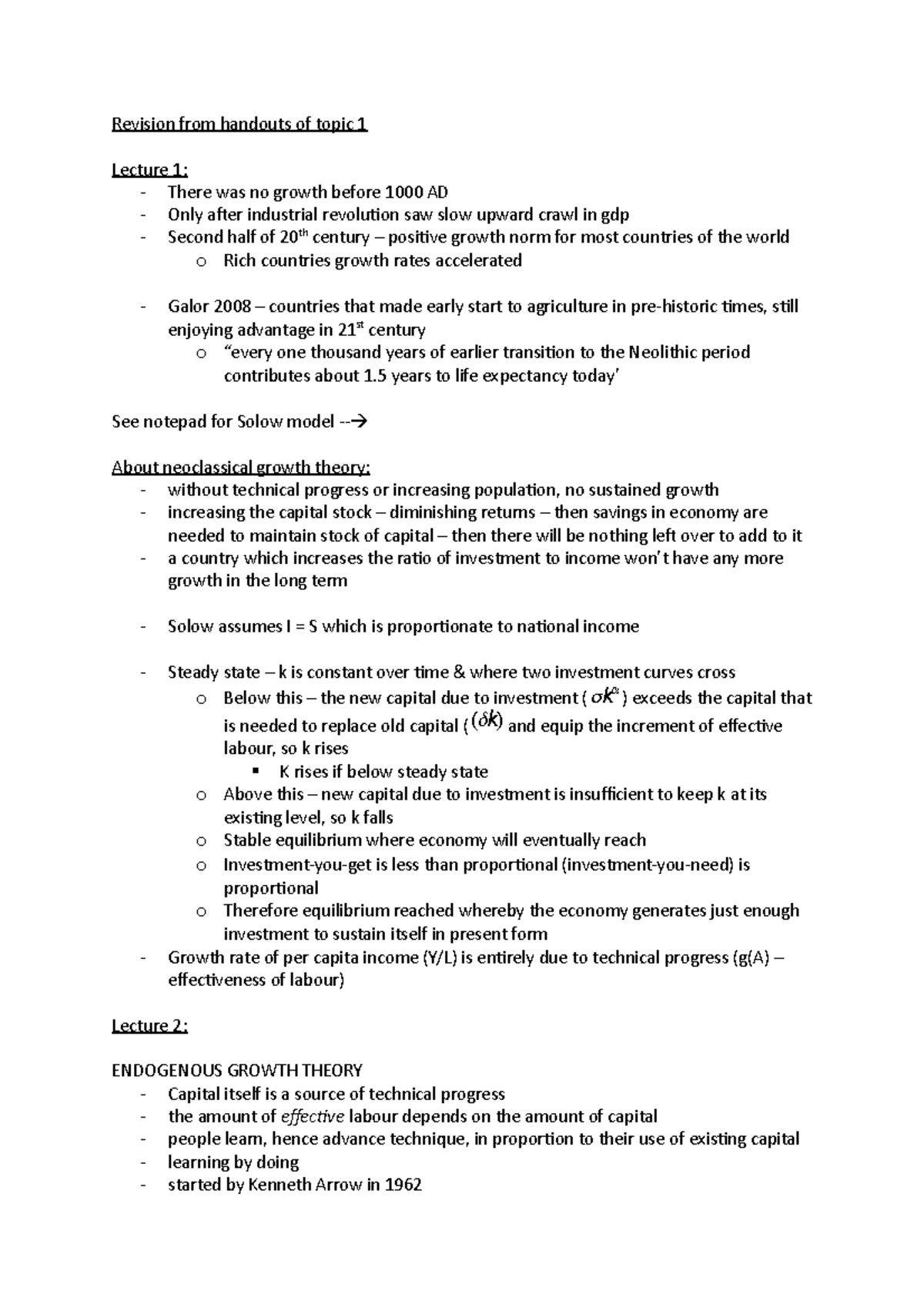 Topic 1 Revision - Revision from handouts of topic 1 Lecture 1: - There ...