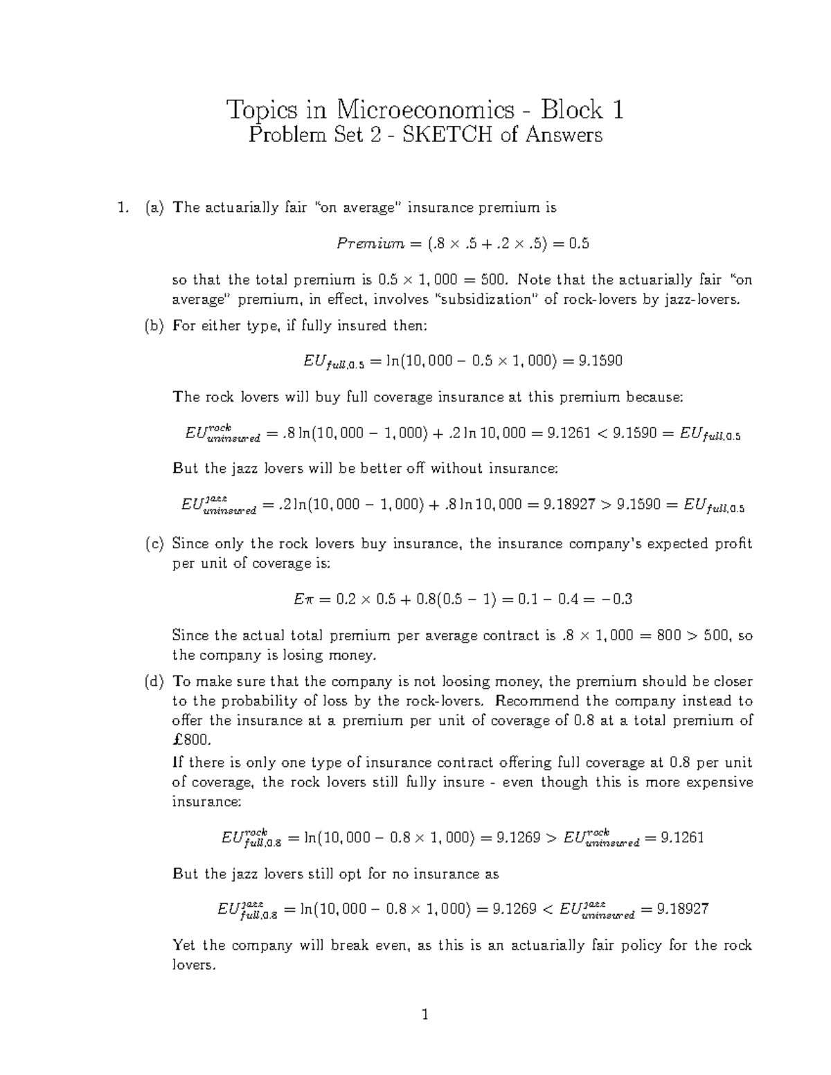 Microeconomics Block 1 Tutorial 2 Answers - Topics in Microeconomics ...