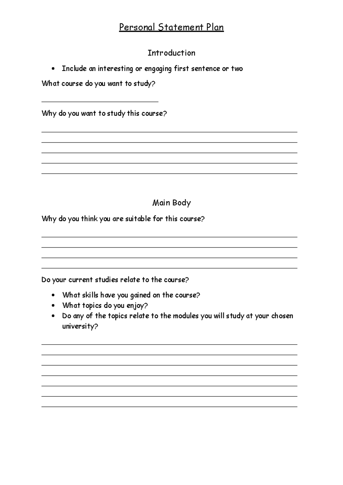 Personal Statement Building Plan - Personal Statement Plan Introduction ...