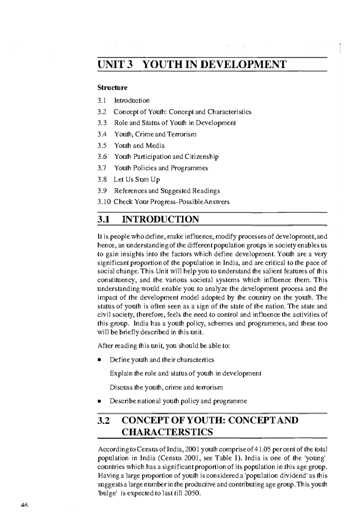 Unit 3 - yes - UNIT 3 YOUTH IN DEVELOPMENT Structure 3 Introduction 3 ...