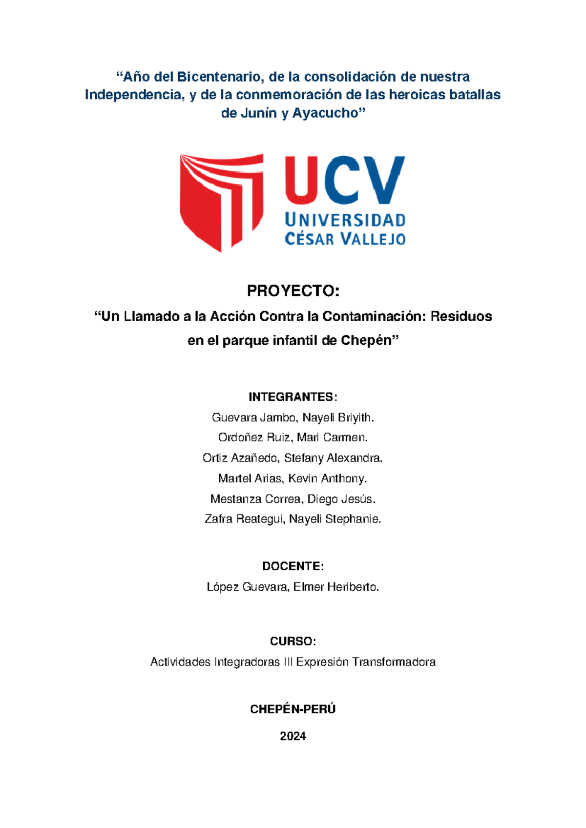 Proyecto Contaminacion removed - “Año del Bicentenario, de la ...