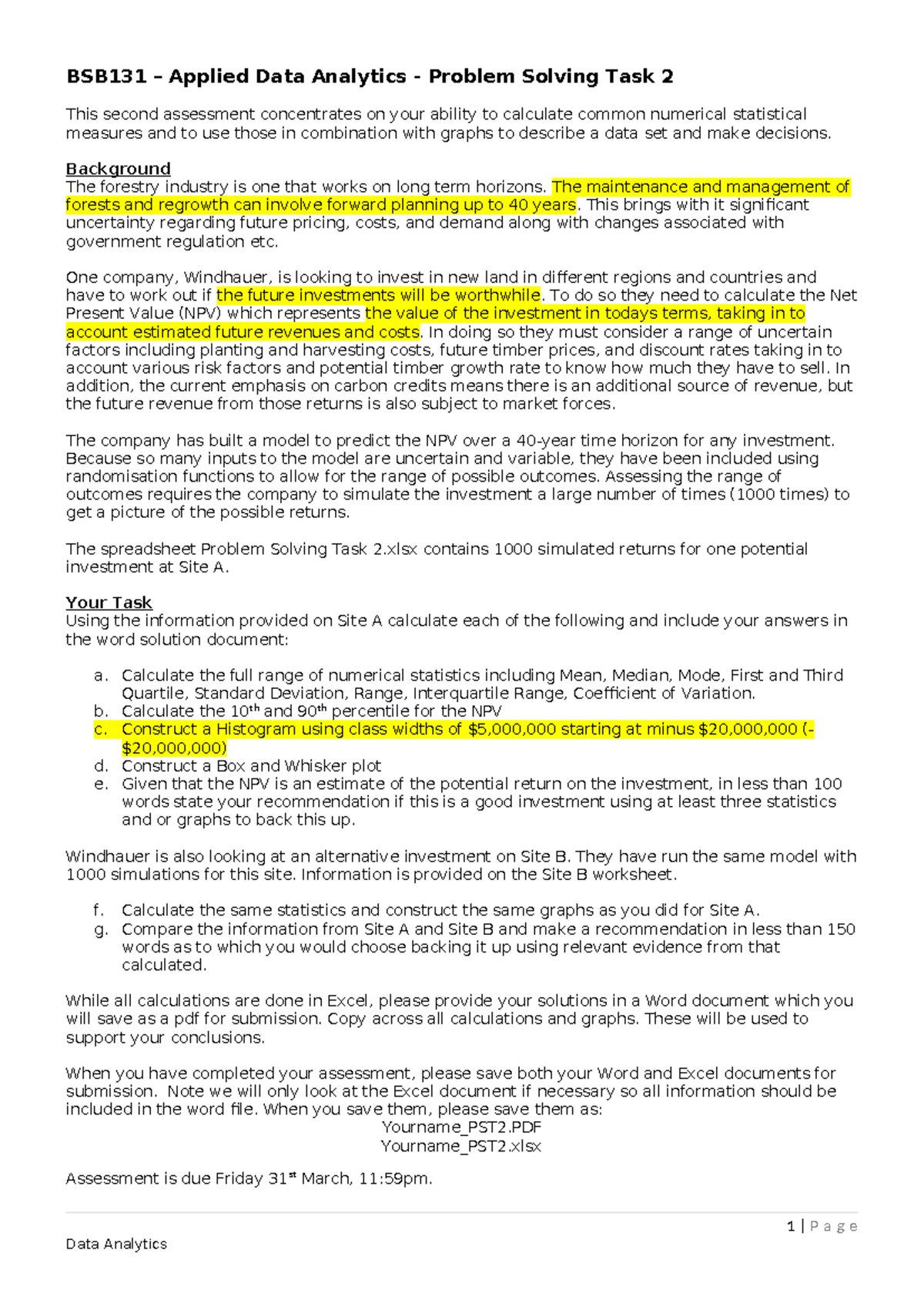 Problem Solving Task 2 1 Bsb131 Applied Data Analytics Problem Solving Task 2 This Second