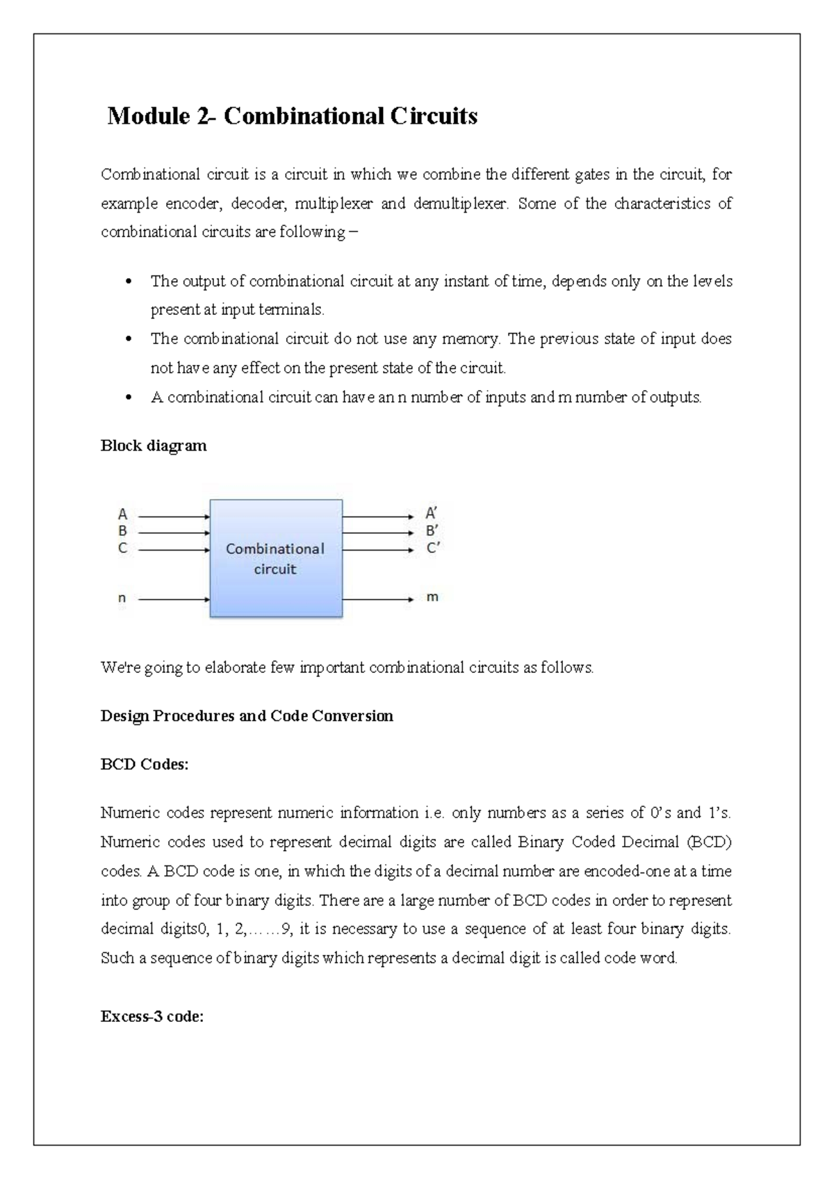 Module 2- Combinational Circuits - Module 2- Combinational Circuits Combinational circuit is a ...