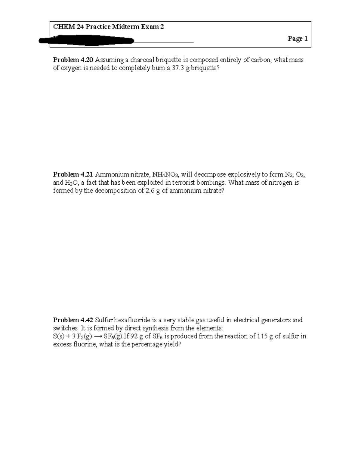 Chem24 2023fall midterm 2 practice (new) - Pacific ID#: _____________________________ Page 1 ...