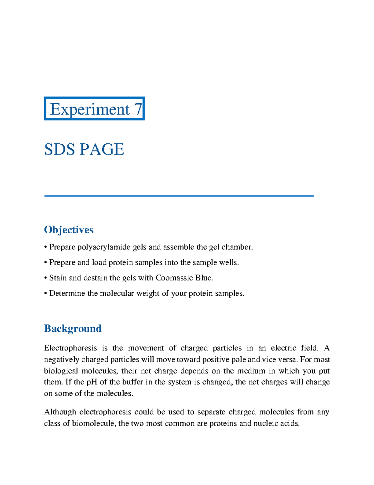 SDS PAGE- experiment and report pdf - pharmaceutical packaging - Studocu