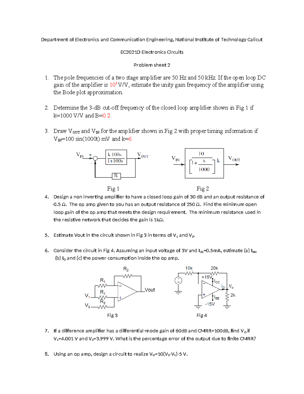 Ec1 endsem tut(drive) - Problem Sheet - Department of Electronics and ...