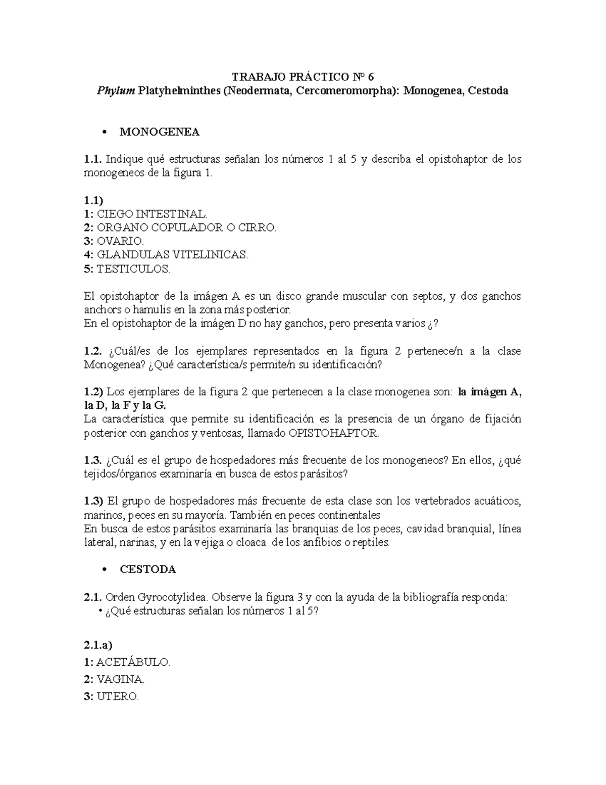 TP6 - Tp 6 - TRABAJO PRÁCTICO N° 6 Phylum Platyhelminthes (Neodermata ...