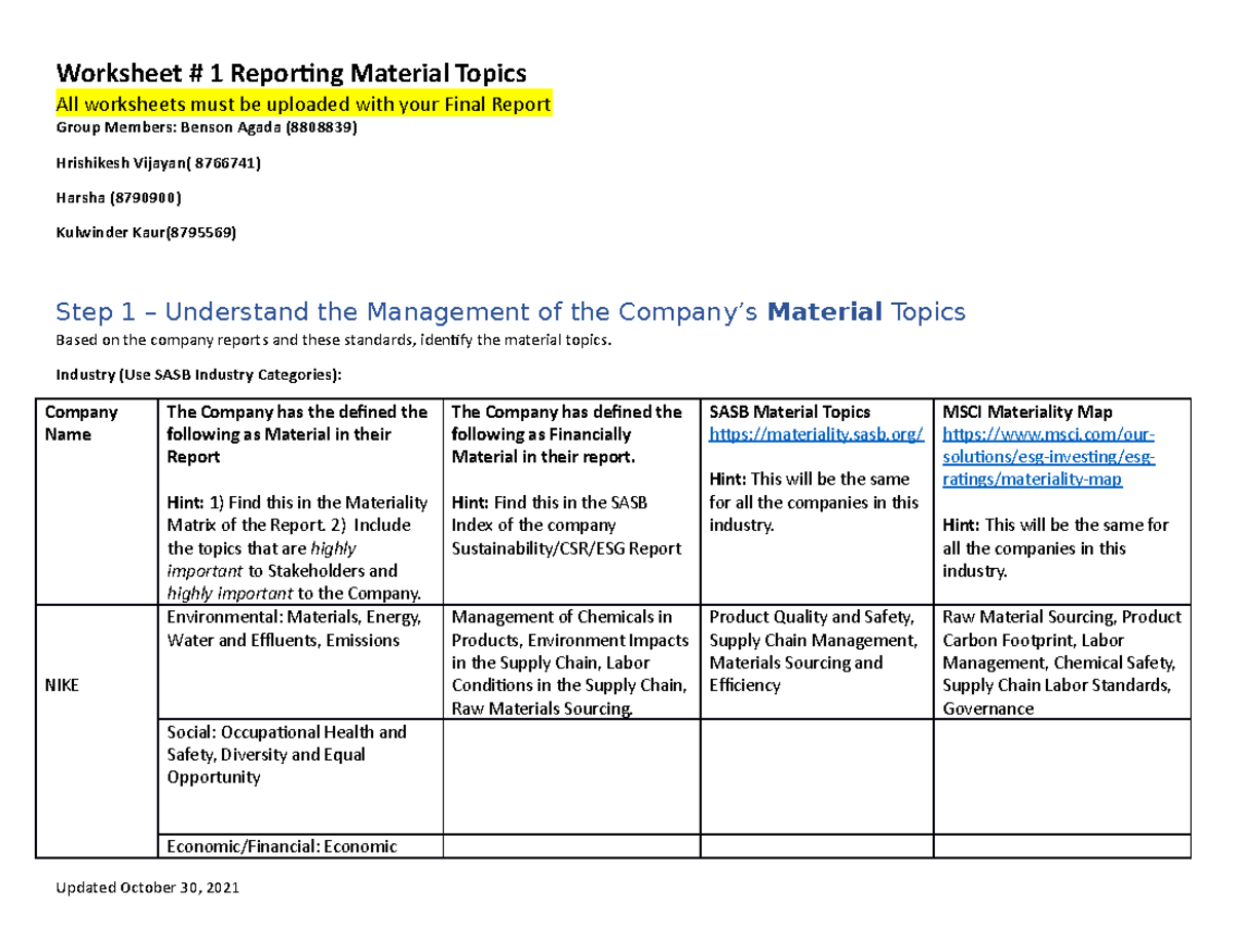 ESG Project Worksheet Materiality-1 - All worksheets must be uploaded ...