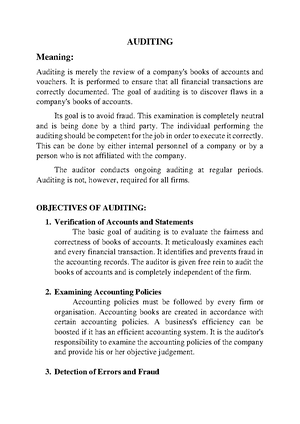 Audit Programme, audit working papers and audit note book. - Contents ...