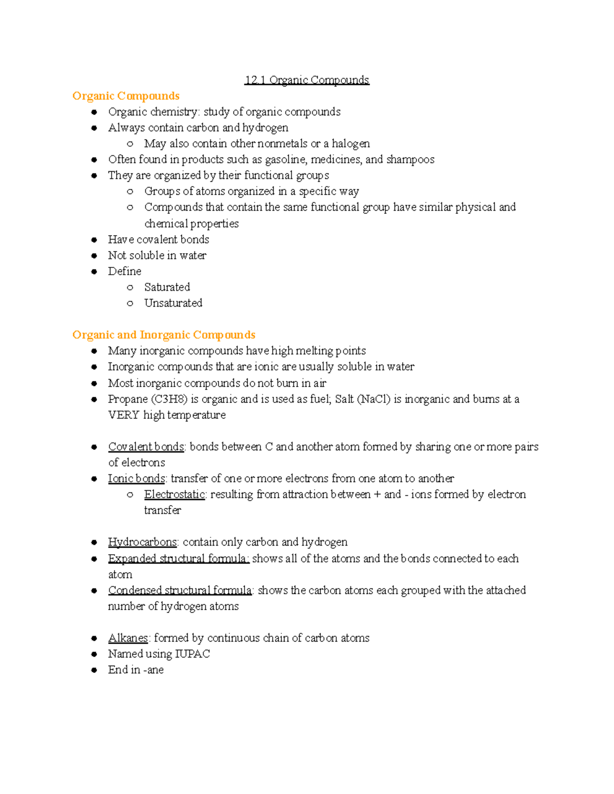 Copy of O-Chem Exam 1 - 12 Organic Compounds Organic Compounds Organic ...
