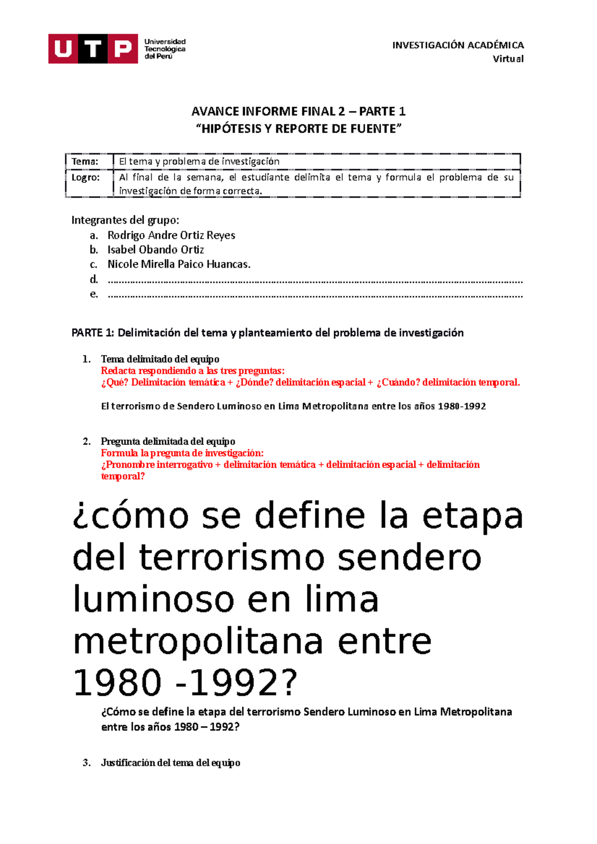 Semana 8 avance 2 Final - ssssssssssa - AVANCE INFORME FINAL 2 – PARTE ...