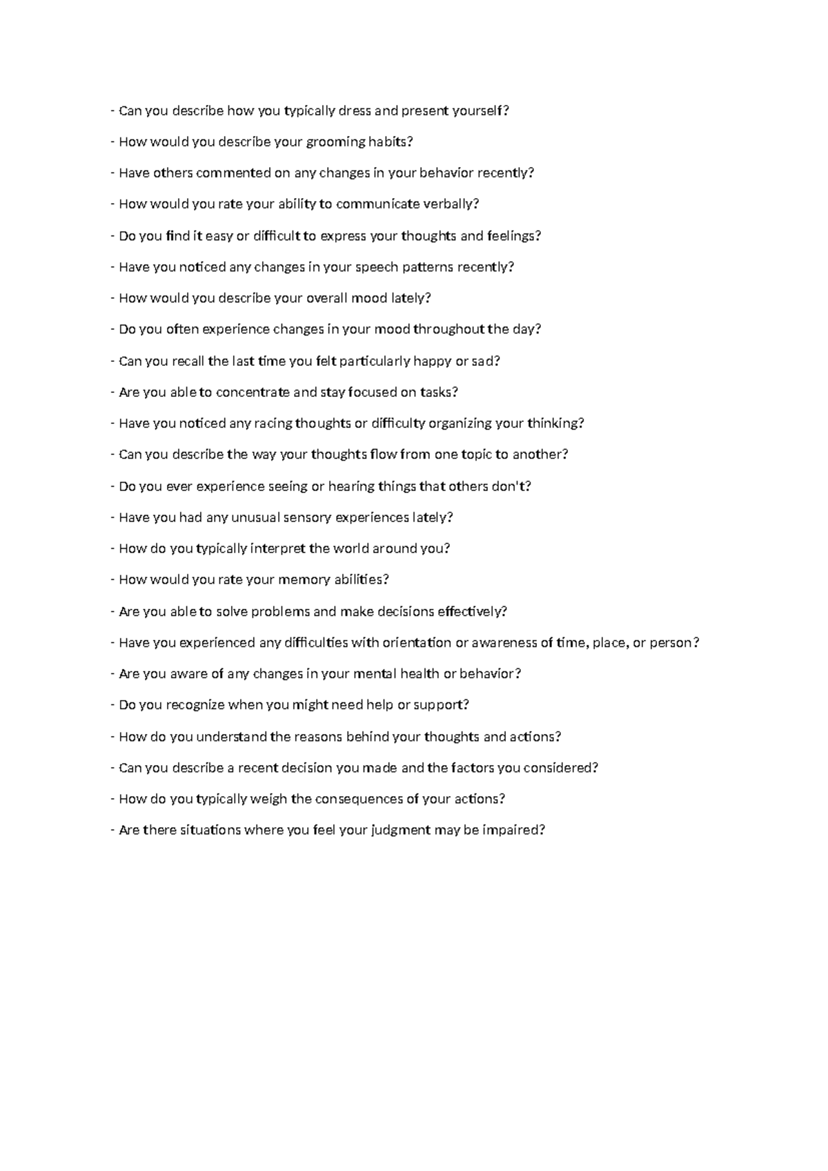 Basic MSE Questions - Can you describe how you typically dress and ...