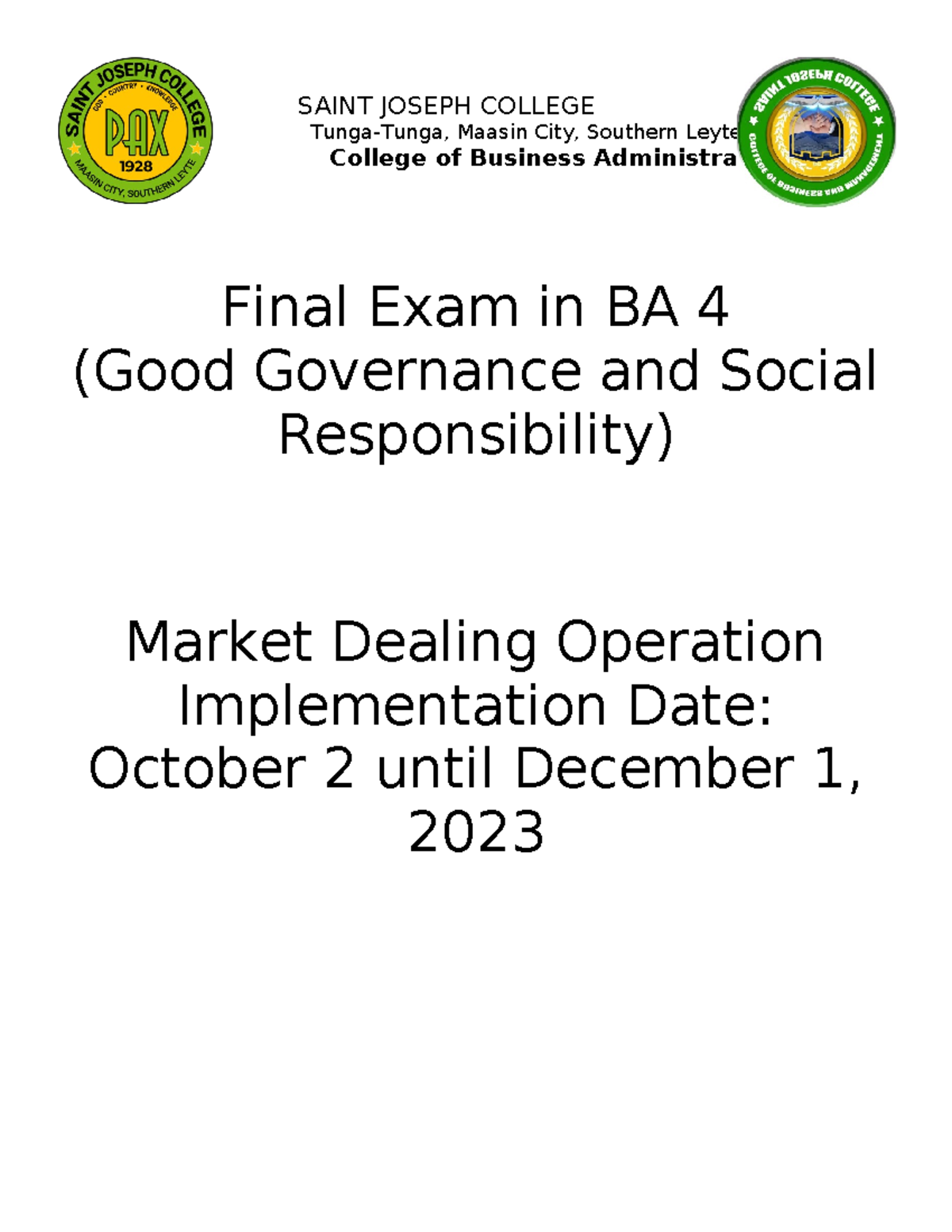 BA 4 Final Output - SAINT JOSEPH COLLEGE Tunga-Tunga, Maasin City ...