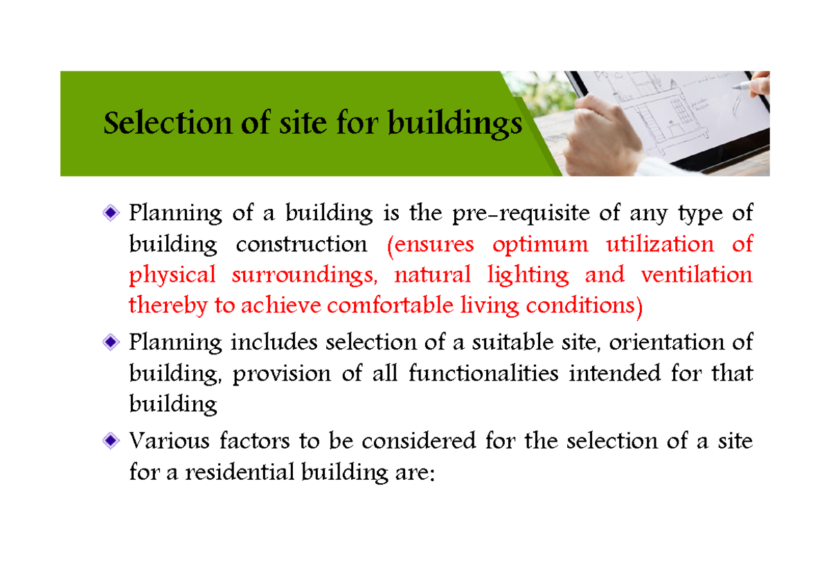 BCE L4 - lecture notes - Selection of site for buildingsSelection of ...