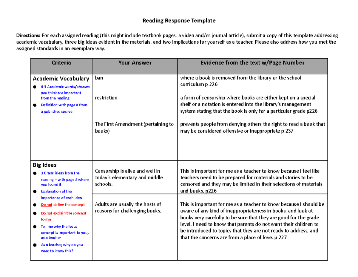 RR Young et al Chapter 16 - Reading Response Template Directions: For ...