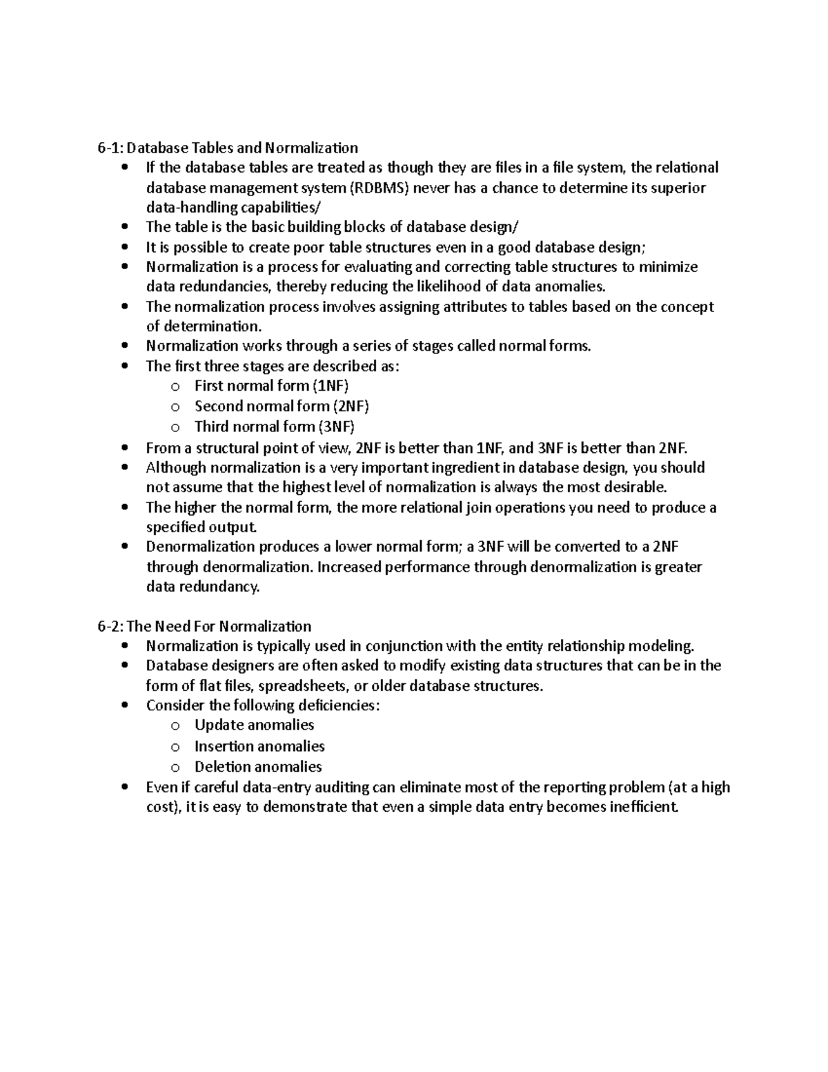 Chapter 6 - Normalization of Database Tables - Database Tables and Normalization If the database ...