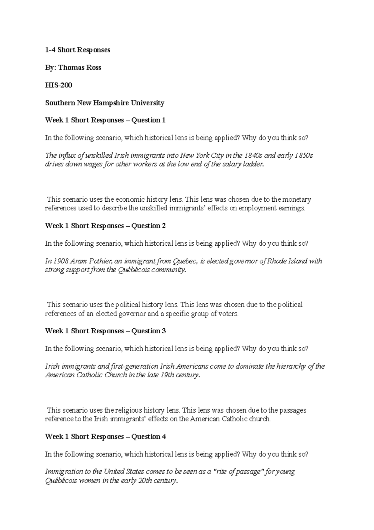 1-4 Short responses course assignment - 1-4 Short Responses By: Thomas ...