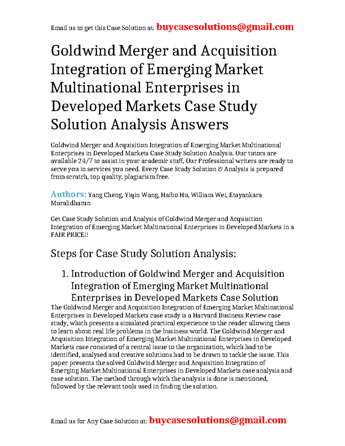 Case Solution Goldwind Merger and Acquisition Integration of Emerging ...