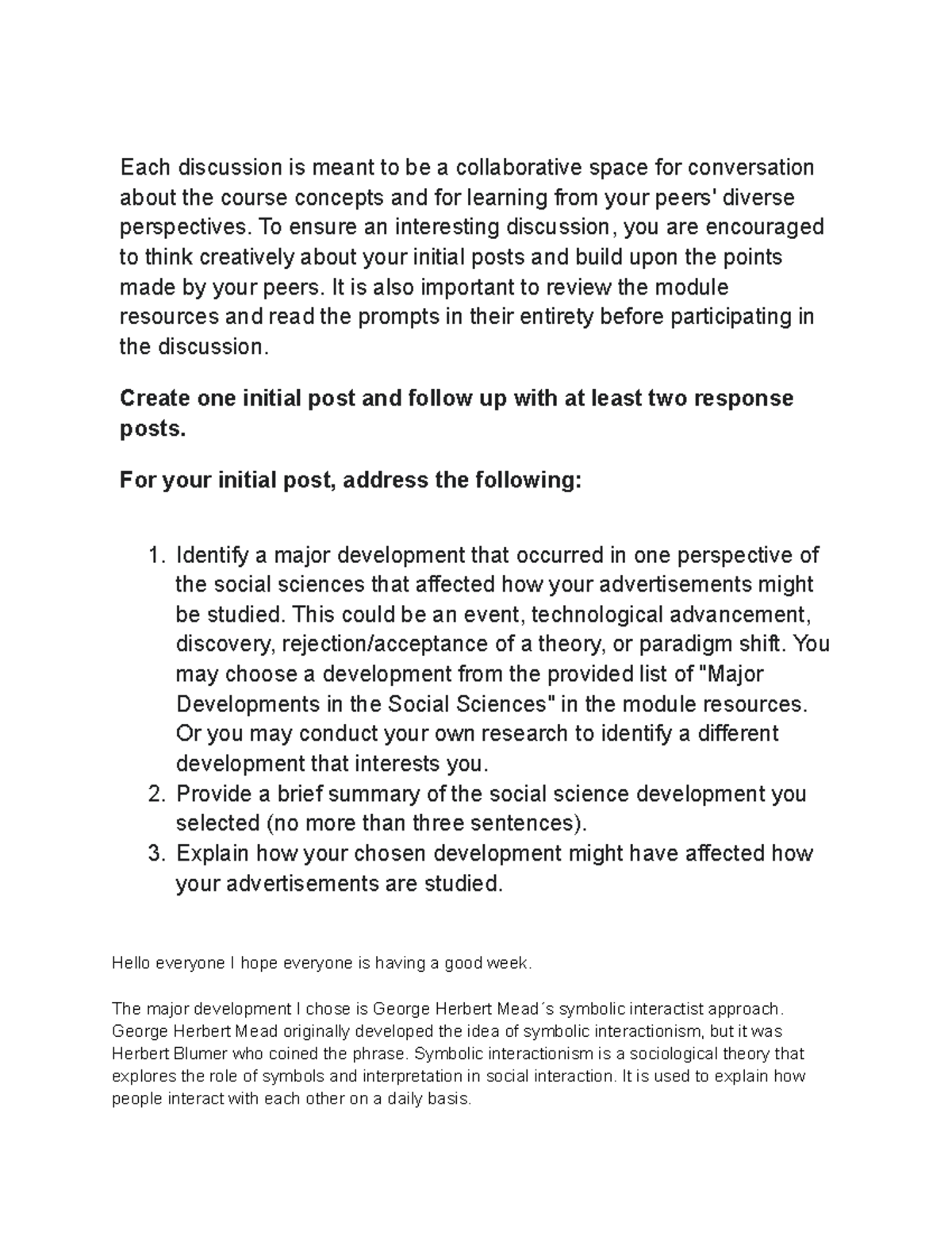 4-1 Discussion Social Science Developments - Each discussion is meant ...