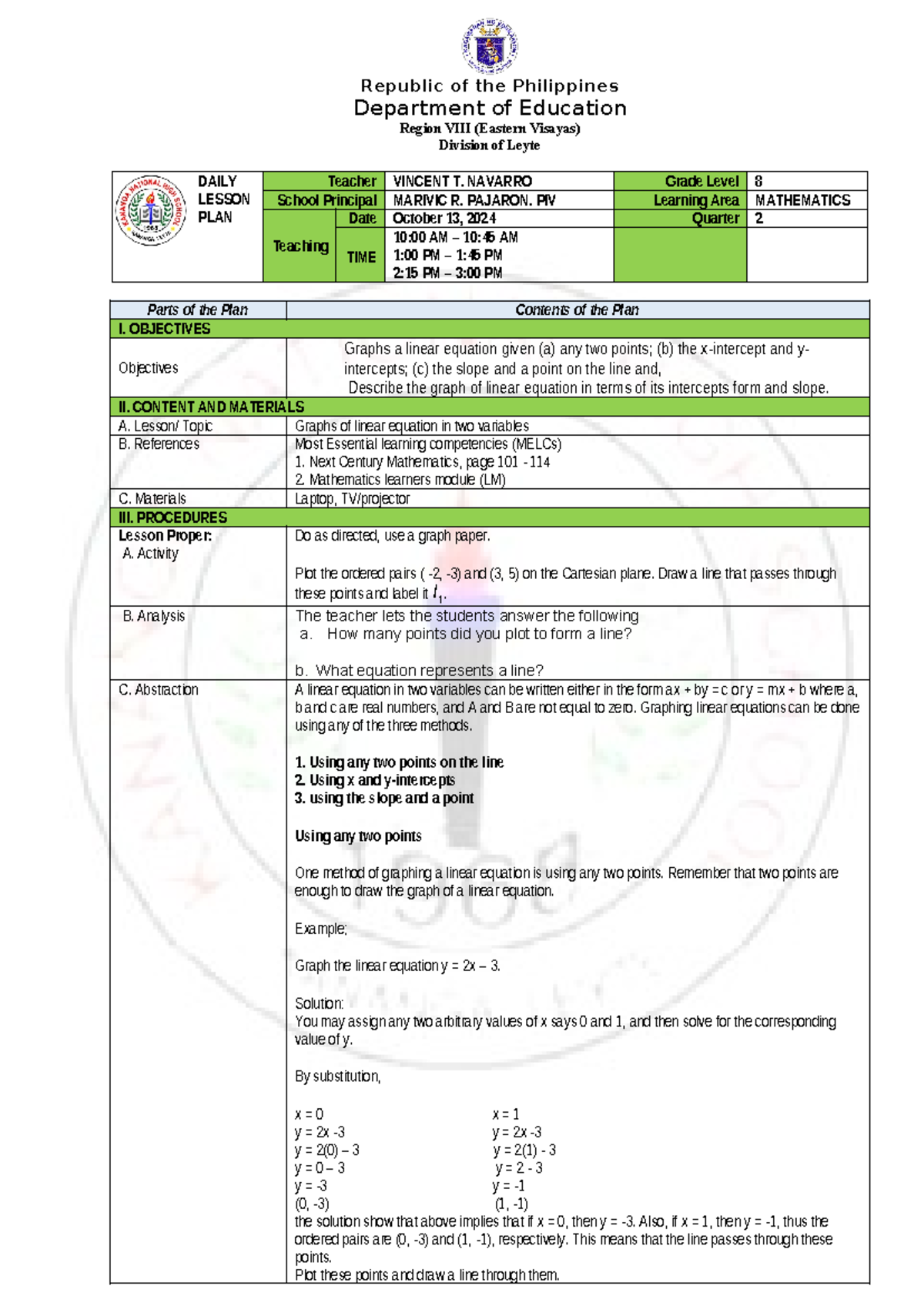 LP-Q1-W5 - Copy - lesson plan - Republic of the Philippines Department ...