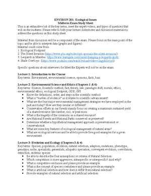 Day 2 Lecture - Thursday September 1, 2022 Ecological Issues ...