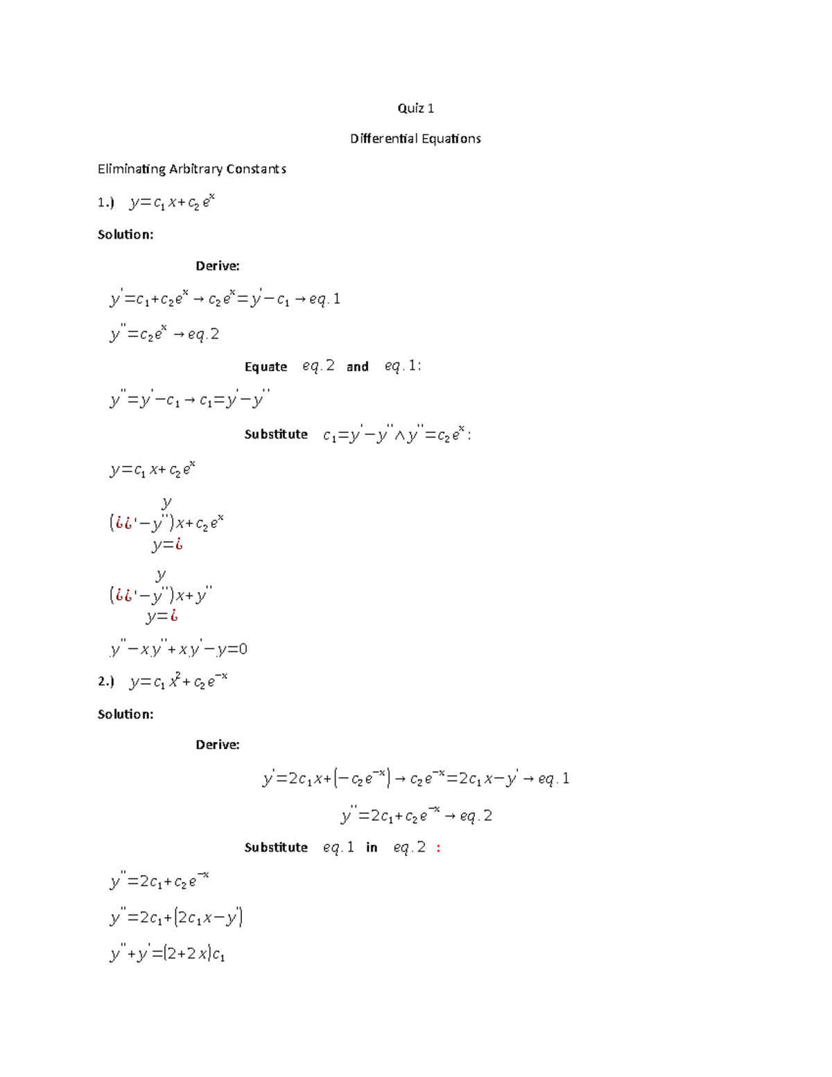Quiz 1 - Finding general solutions to Differential Equations ...