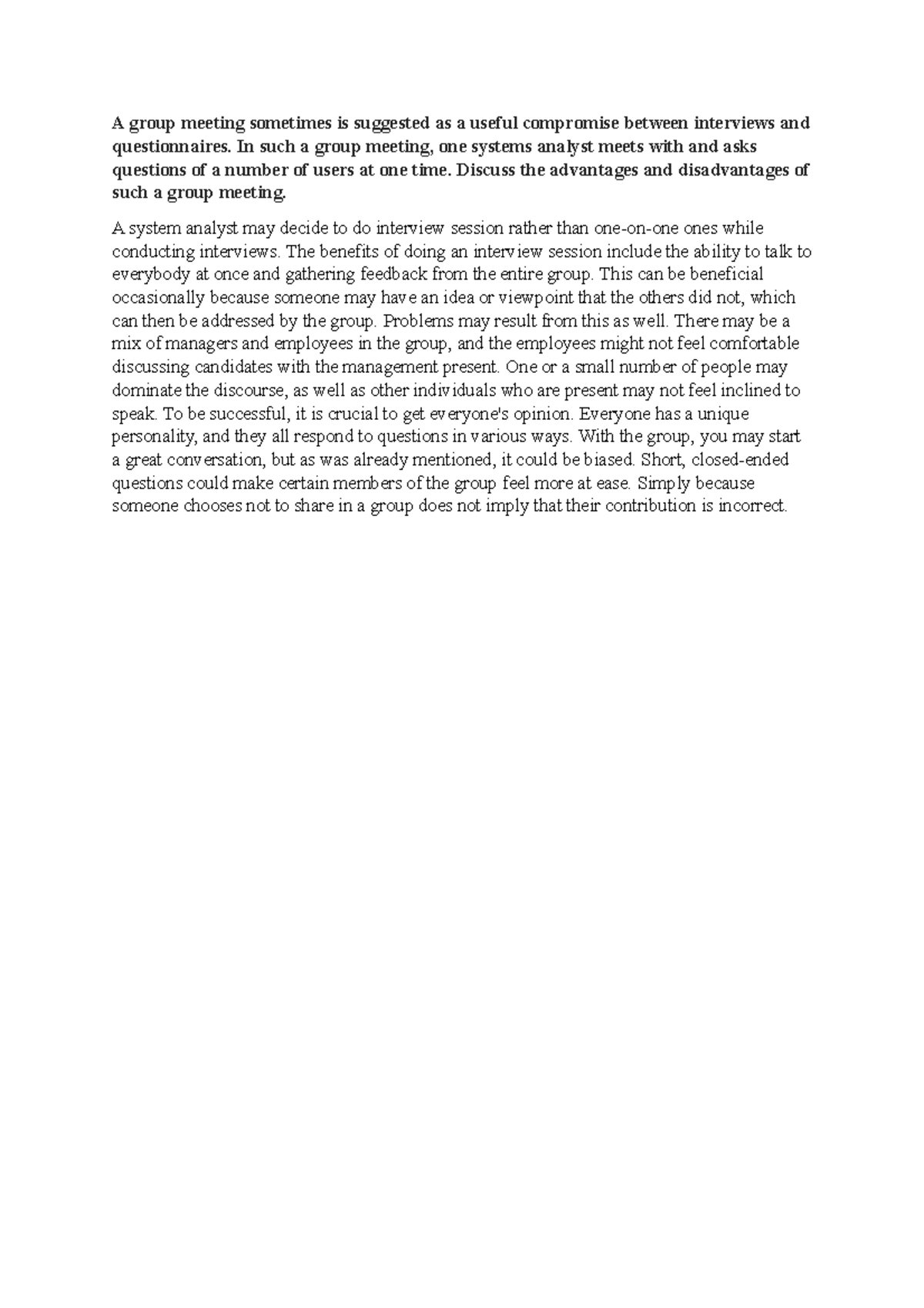 Discussiontopics 1 - Class Assignments - A group meeting sometimes is suggested as a useful ...