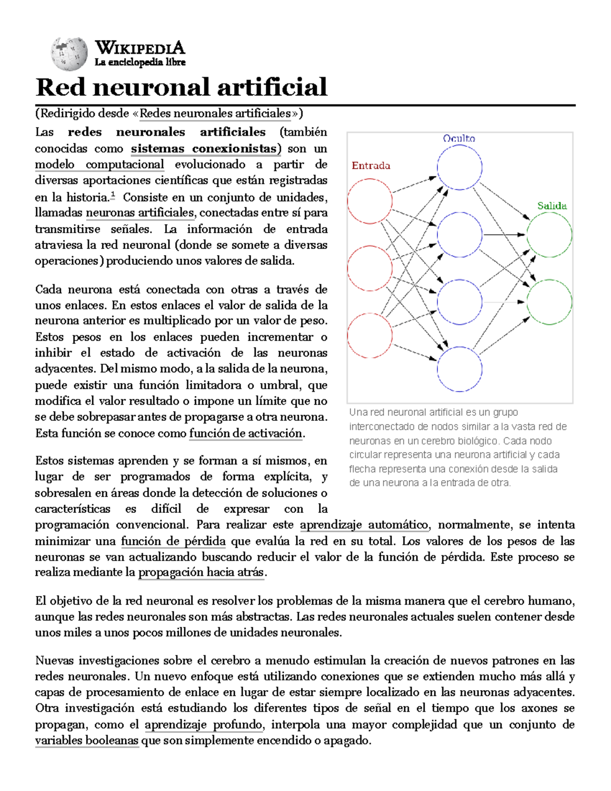 Red neuronal artificial - Cada nodo circular representa una neurona ...