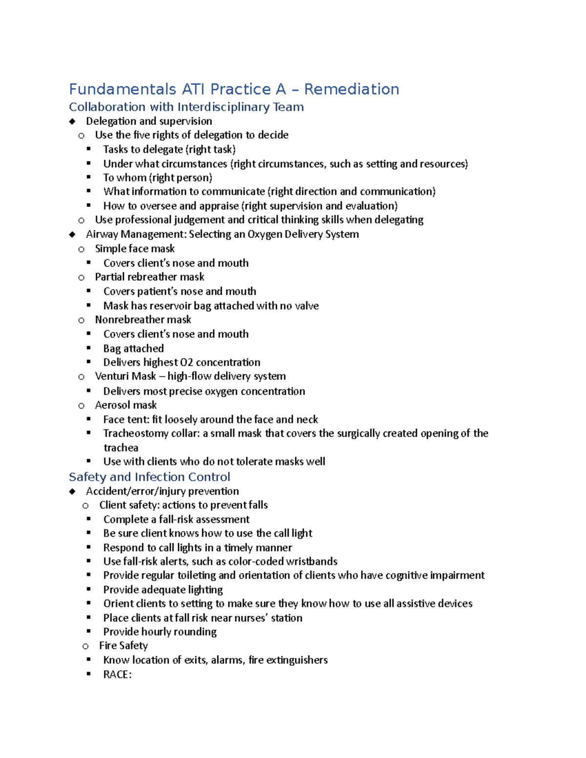 Fundamentals ATI Practice A - remediation - Fundamentals ATI Practice A ...