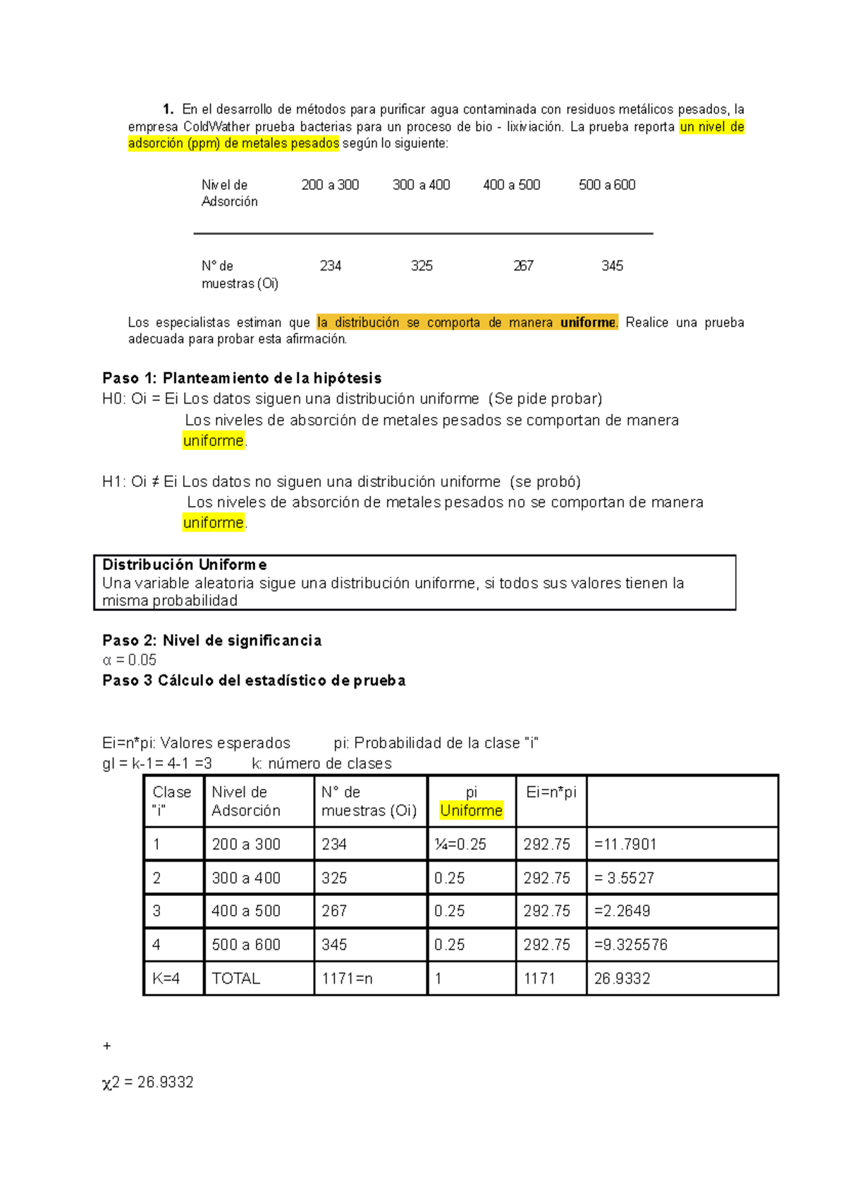 Ejercicios Resueltos DE Bondad DE Ajuste - empresa ColdWather prueba bacterias para un proceso ...
