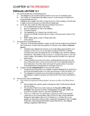 Ch12 The Presidency Exam - CHAPTER 12 THE PRESIDENCY LEARNING ...