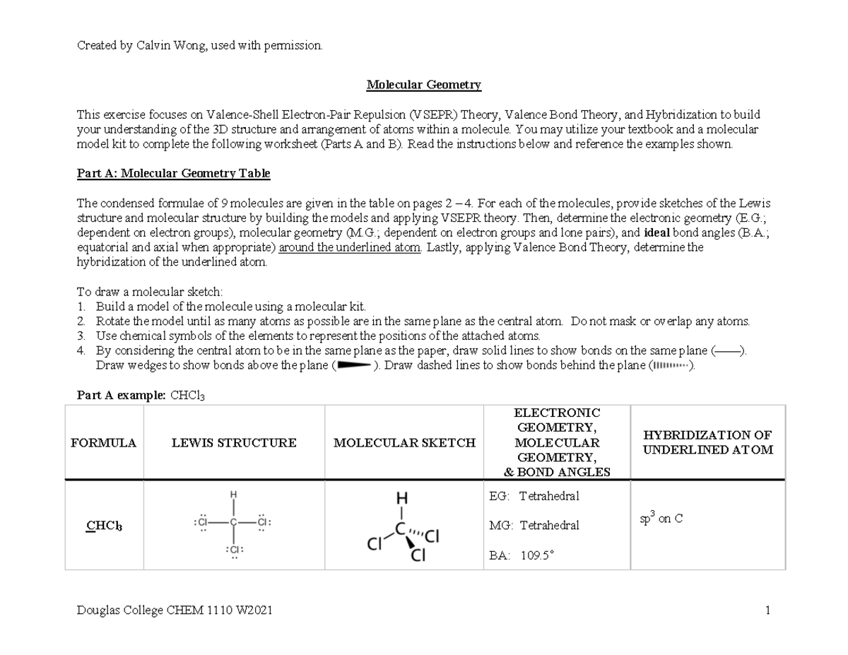 Practice Lewis Structure, Vsepr, Hybridization and Valence Bond ...