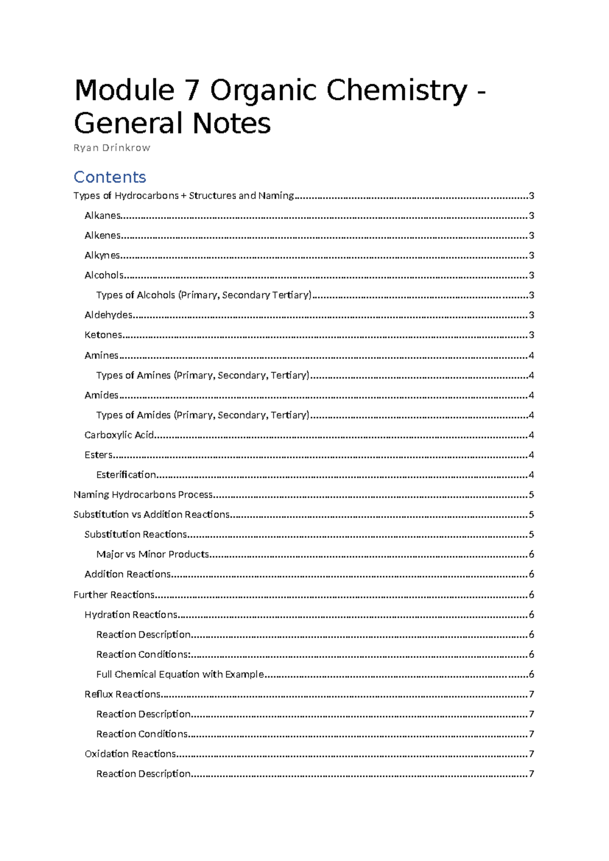 Module 7 Organic Chemistry General Notes - Module 7 Organic Chemistry ...