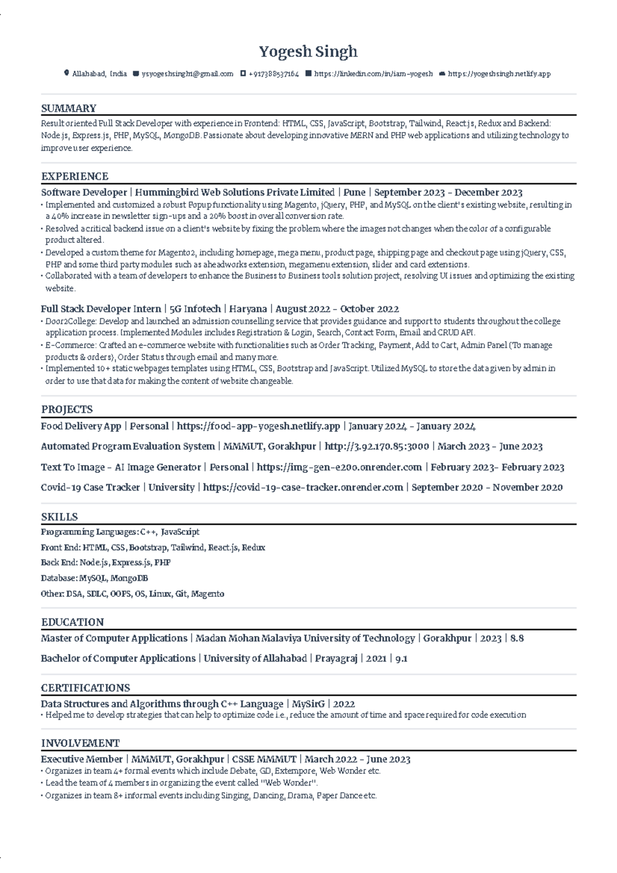 Yogesh Singh Resume - Yunnbbbnknbb Hhhk - . . Yogesh Singh Allahabad, India ysyogeshsingh1@gmail ...