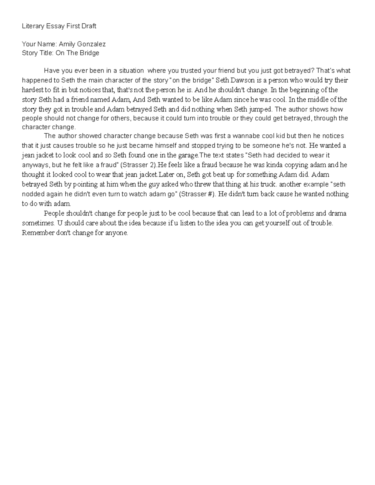 Amily Gonzalez - Lit Essay Draft - Literary Essay First Draft Your Name ...