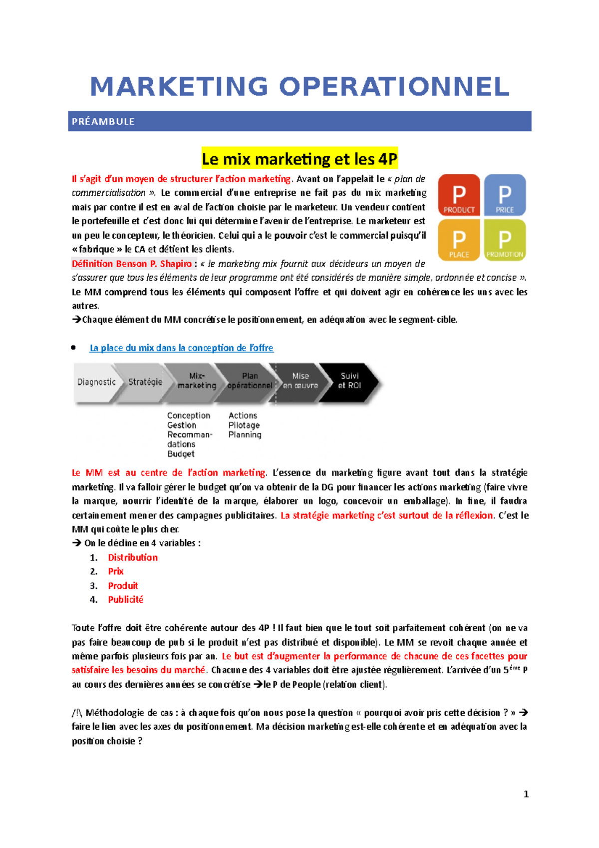 Chapitre 1 - Le plan produit - MARKETING OPERATIONNEL PRÉAMBULE Le mix ...