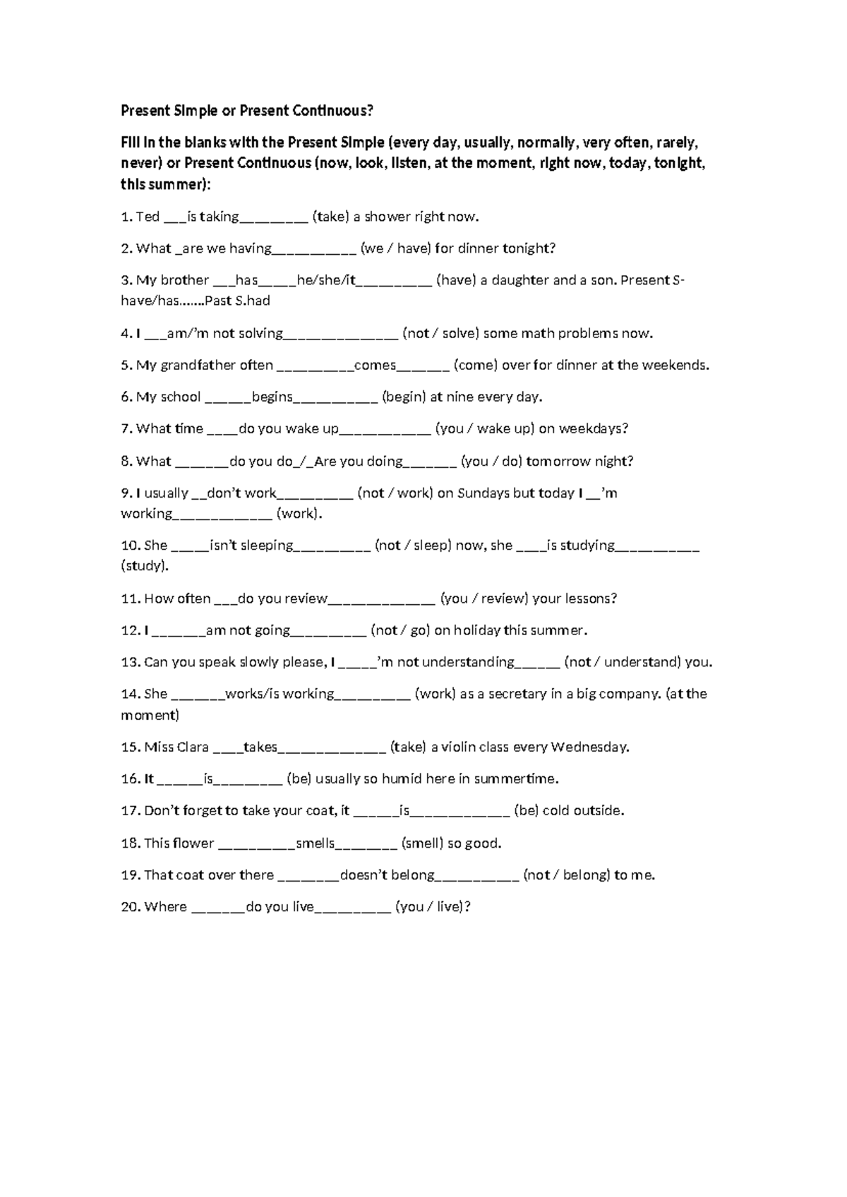 Grammar exercises - Exercicio de gramatica de ingles - Present Simple ...