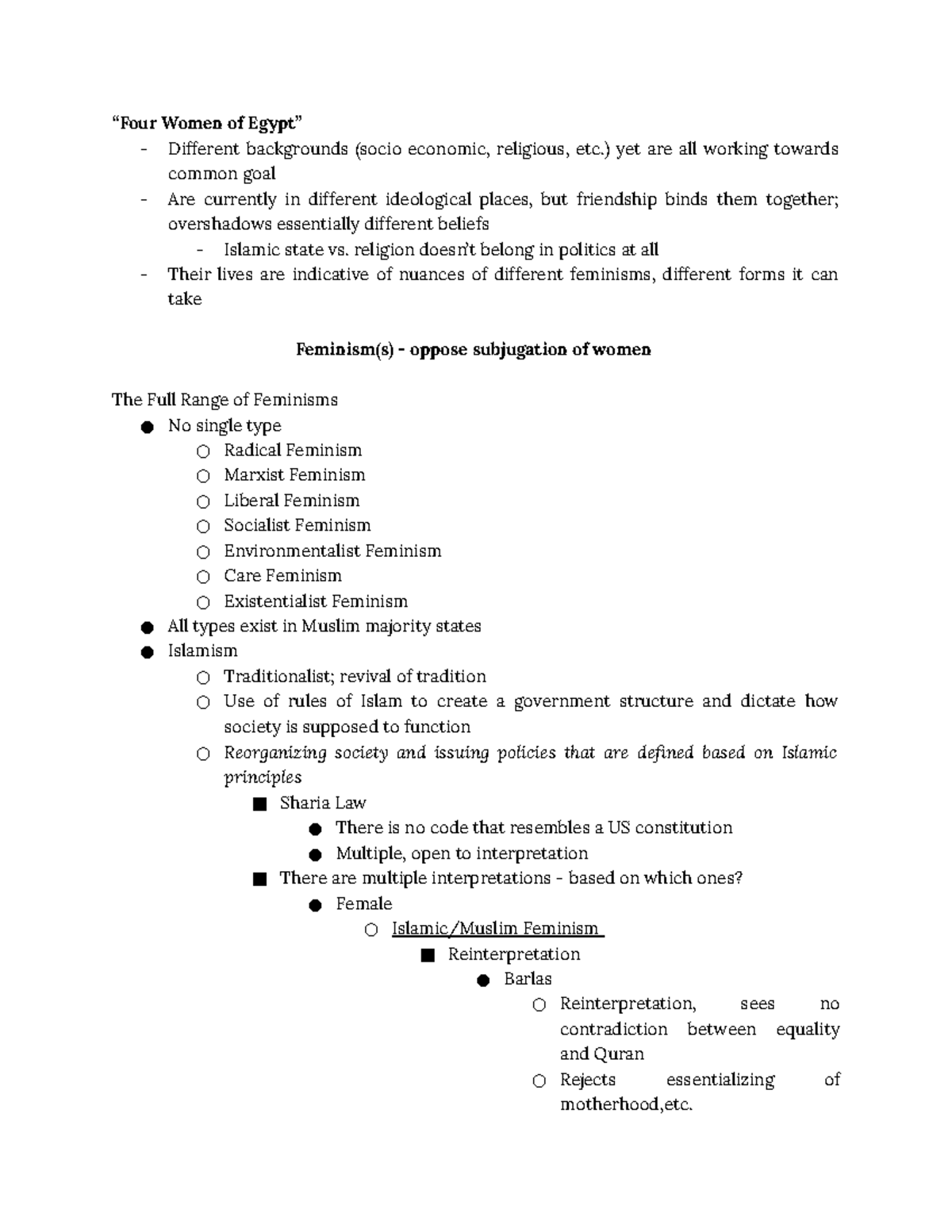 Class Lecture Notes - “Four Women of Egypt” - Different backgrounds ...