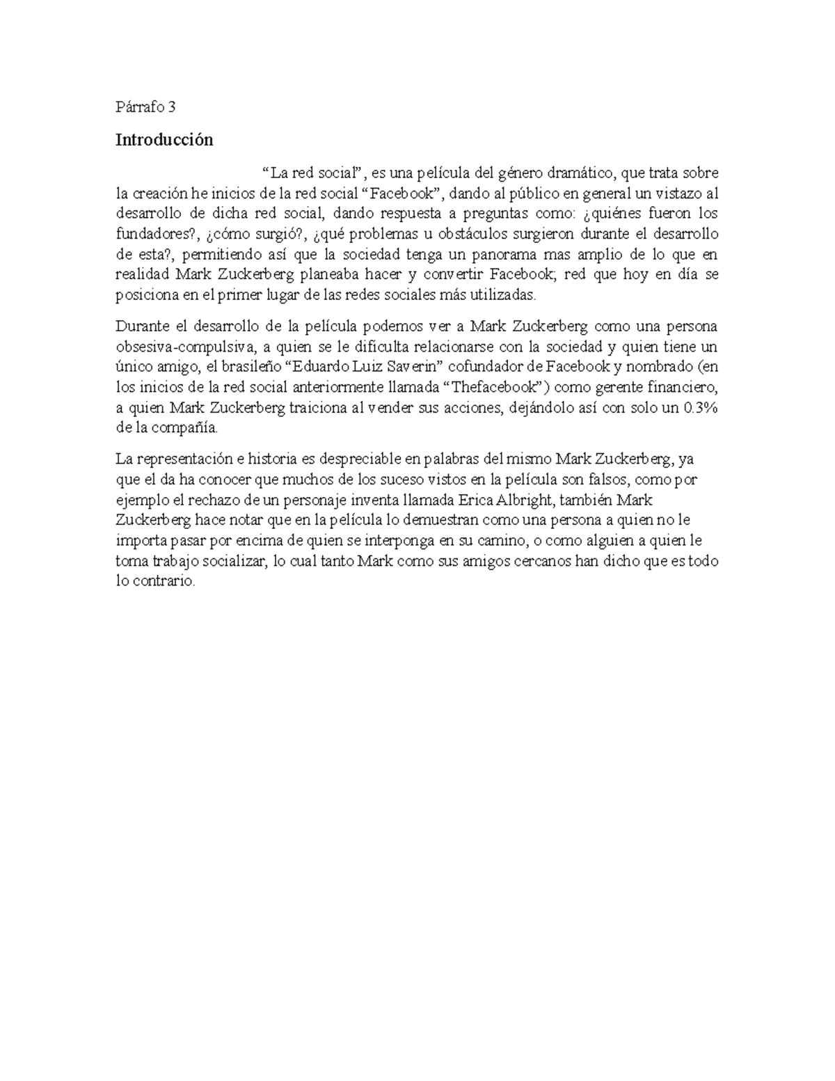Párrafo 3 y 4 - son dos parrafos de una actividad asiganada - Párrafo 3 ...