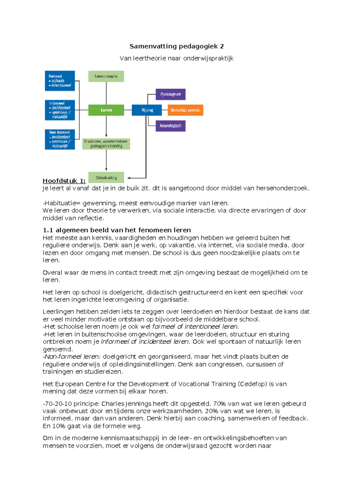 Samenvatting Pedagogiek 2 - dit is aangetoond door middel van hersenonderzoek. -Habituatie ...