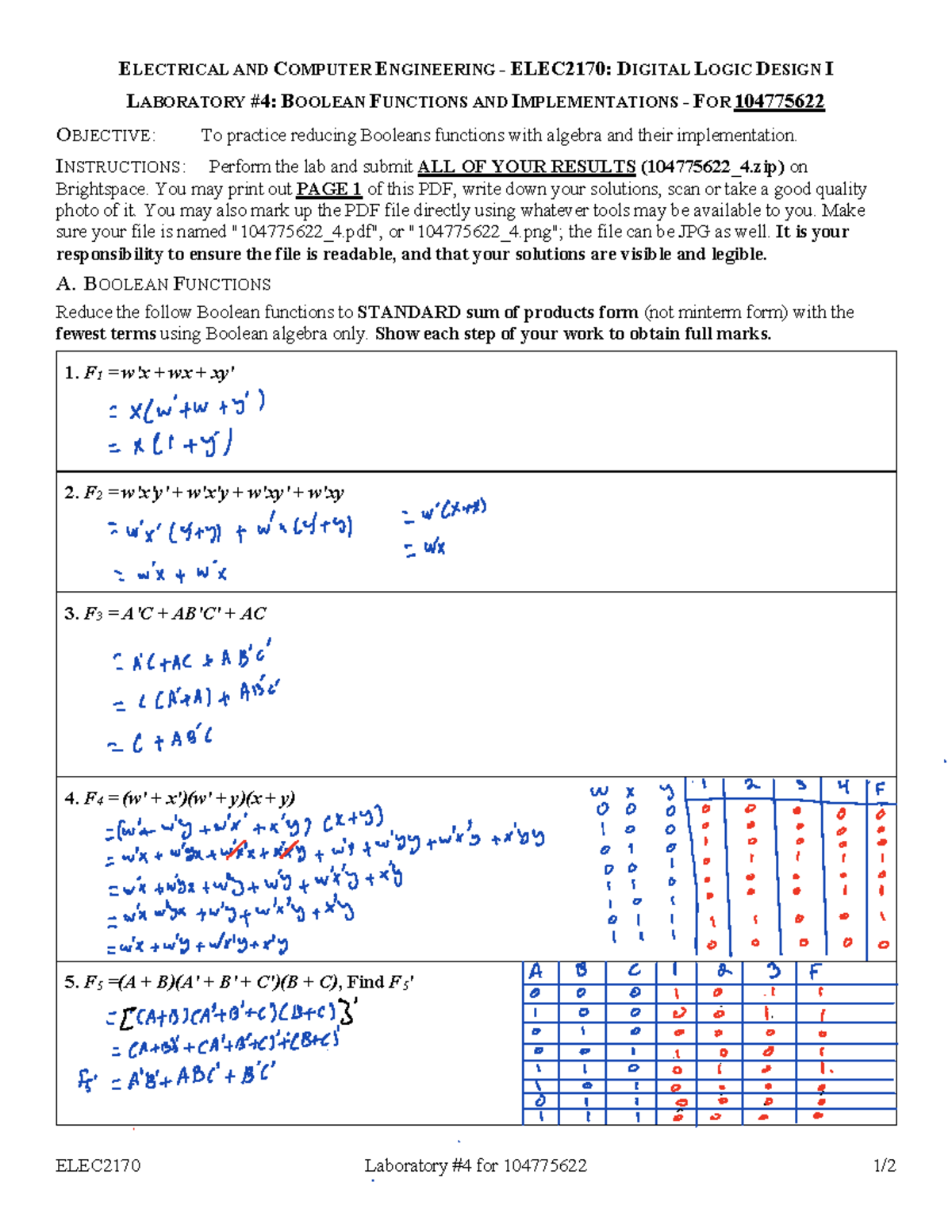 Laboratory Four work - ELEC2170 Laboratory #4 for 104775622 1/ E ...