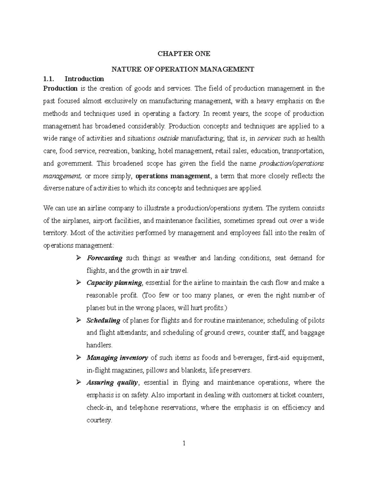 Nm - fgdwsd - CHAPTER ONE NATURE OF OPERATION MANAGEMENT 1 ...