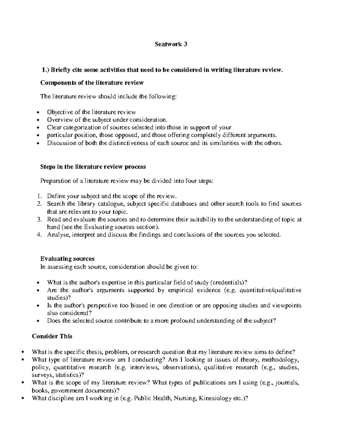 Seatwork 3 - METHODS OF RESEARCH - Seatwork 3 1.) Briefly cite some ...