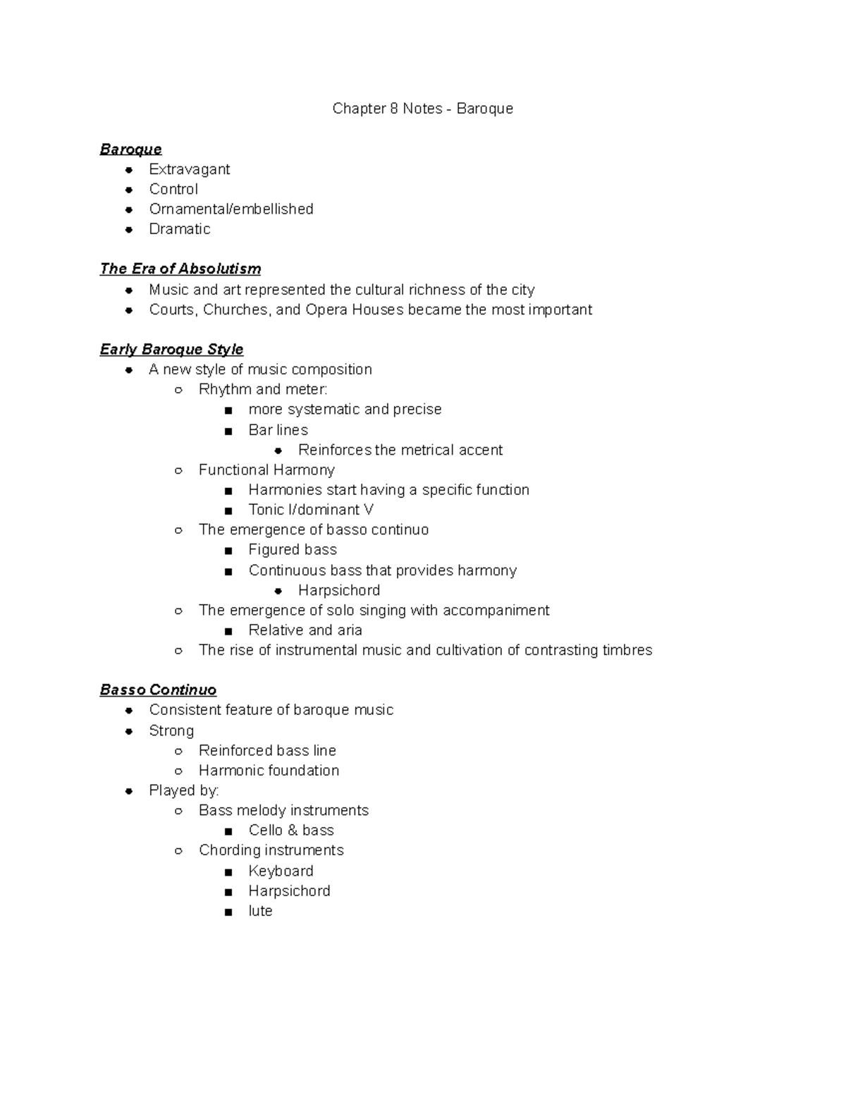 Chapter 8 Notes - Baroque - Chapter 8 Notes - Baroque Baroque ...