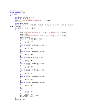 CGPA Calculator - C++ Program find gpa - #include using namespace std ...