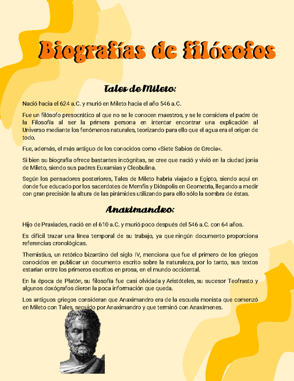 Biografía de filosofos - BBiografiografíías de filas de filóósofossofos Tales de Mileto: Nació ...