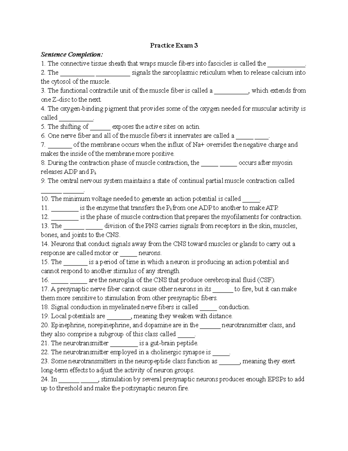 New Practice Exam 3 - Practice Exam 3 Sentence Completion: The ...
